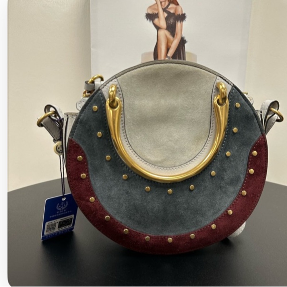 Chloe Gray And Red Crossbody Bag With Gold Accents - Gem